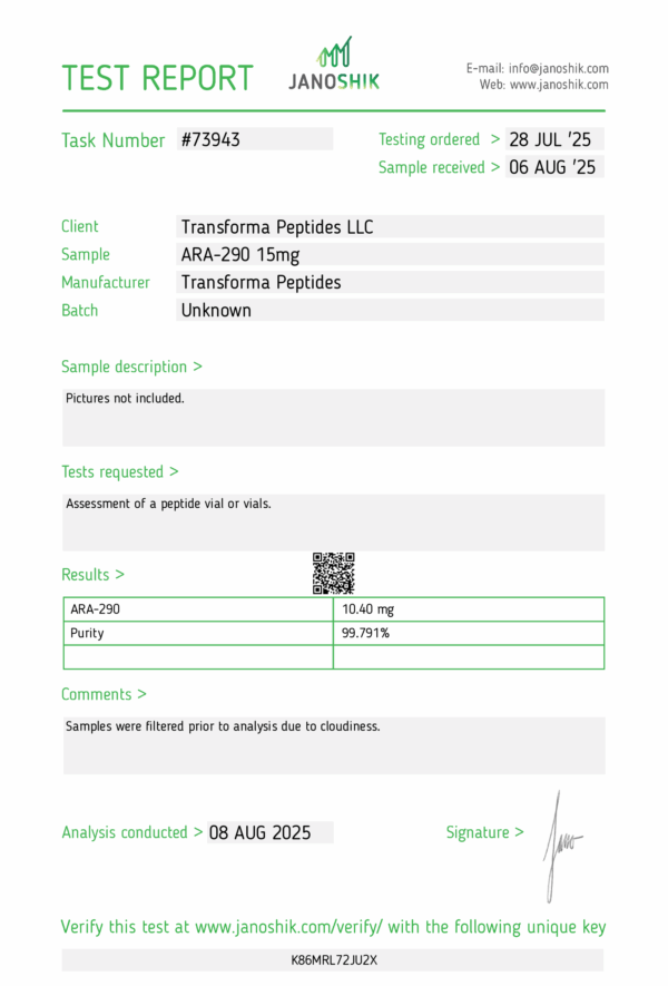 COA / Testing Reports - Transforma Peptides