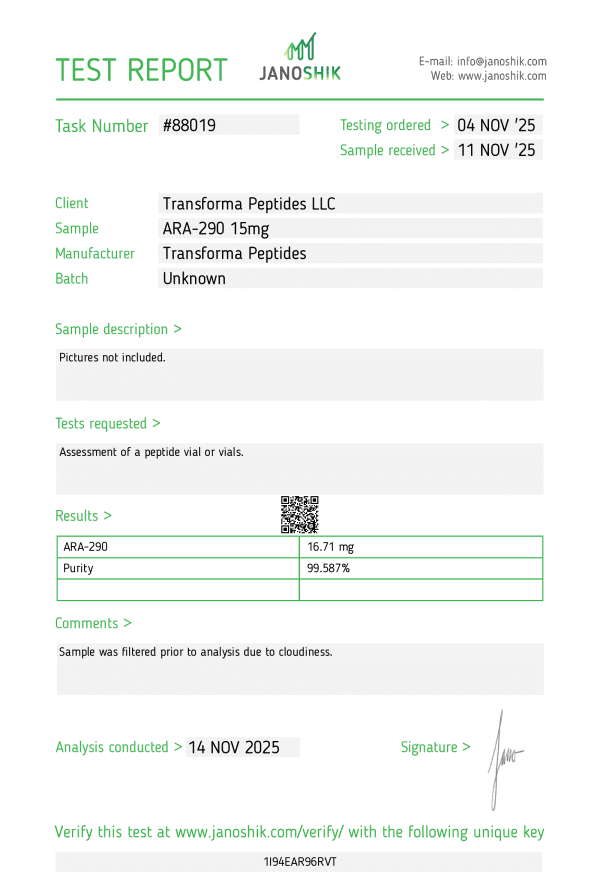 COA / Testing Reports - Transforma Peptides