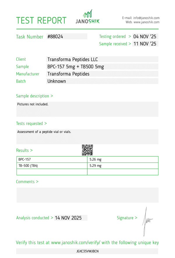 COA / Testing Reports - Transforma Peptides
