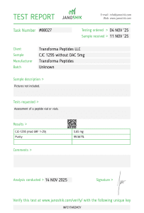 COA / Testing Reports - Transforma Peptides