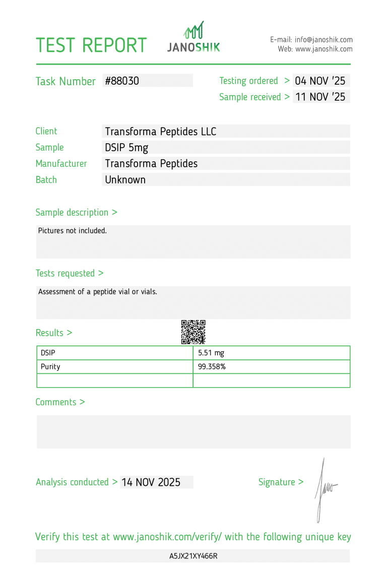 COA / Testing Reports - Transforma Peptides
